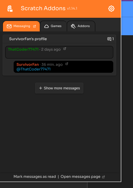 Messages form scratch team don't get marked as read read or appear in scratch addons messages ...