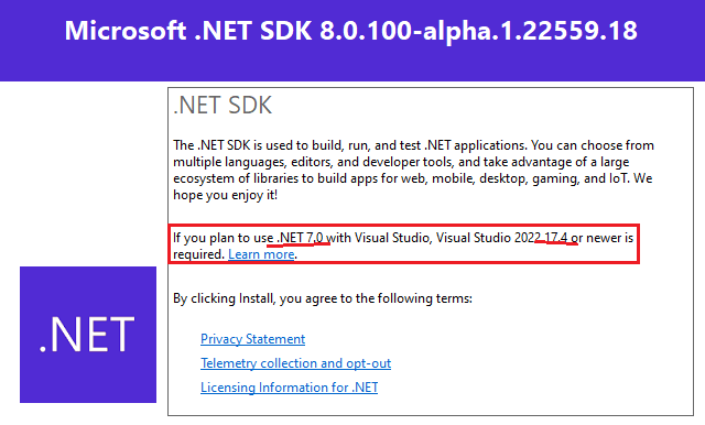 When installing SDK 8.0, the installation wizard should say .NET 8.0 /dotnet8 · Issue #14952 ...
