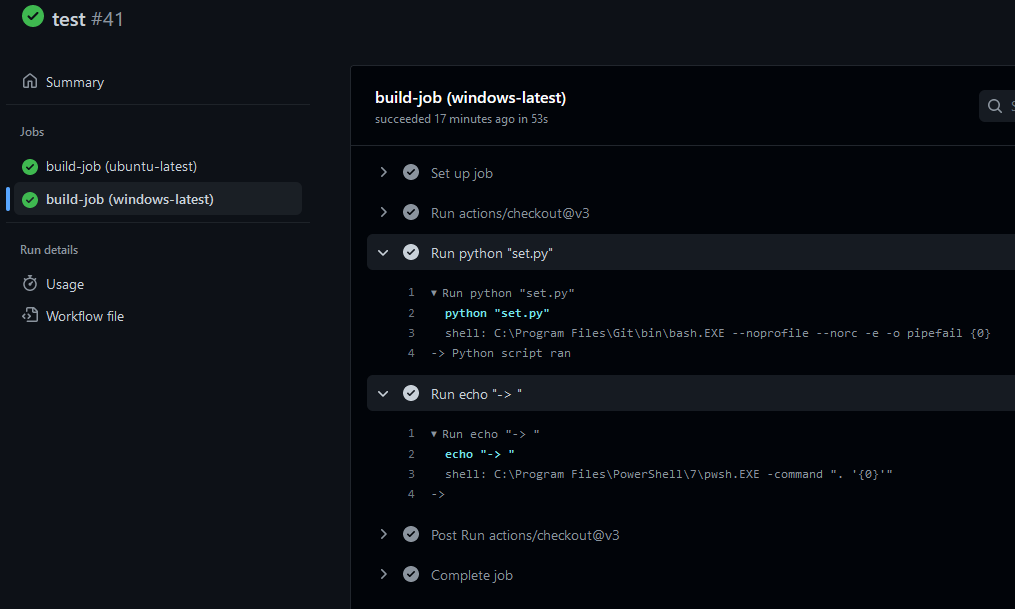 Setting output using python file working on ubuntu-latest runner, but ...