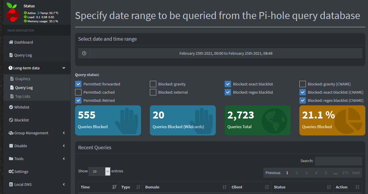 "Query status" check boxes in "Long-term data" --> "Query Log" don't have any effect · Issue ...