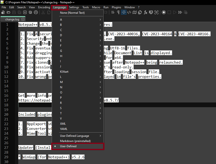 The Default User Defined Language Option Causes Text Colors To Be Inverted When Dark Mode Is