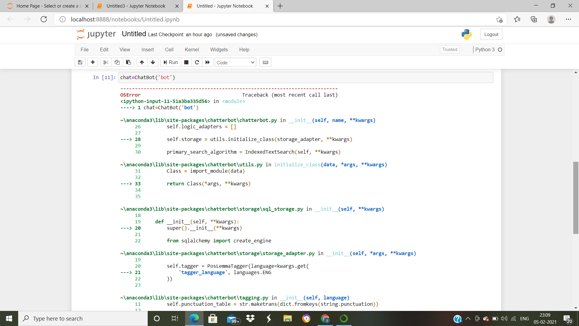 Os Error · Issue 2114 · Gunthercoxchatterbot · Github 