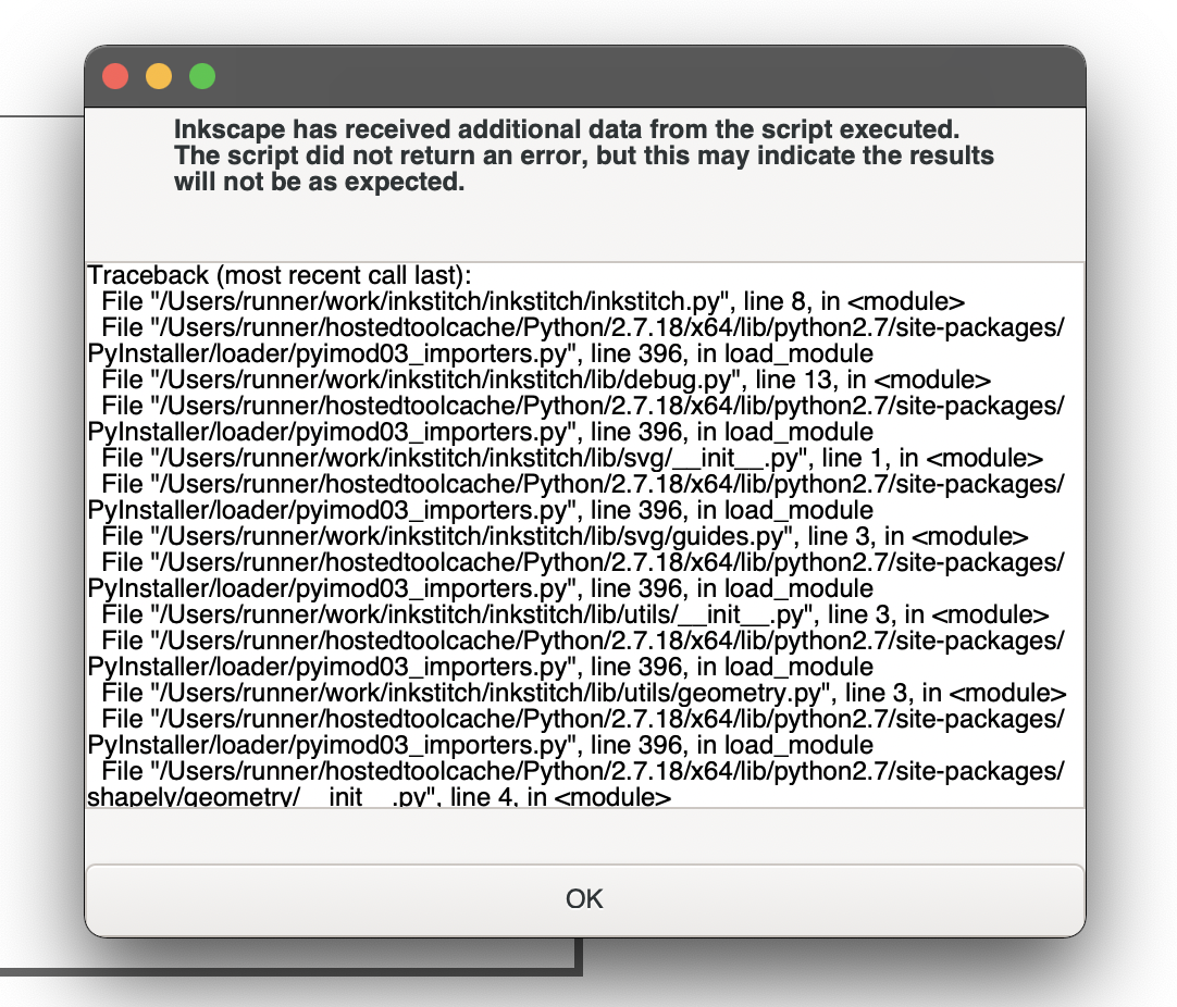 Big Sur Issue · Issue 1021 · Inkstitchinkstitch · Github
