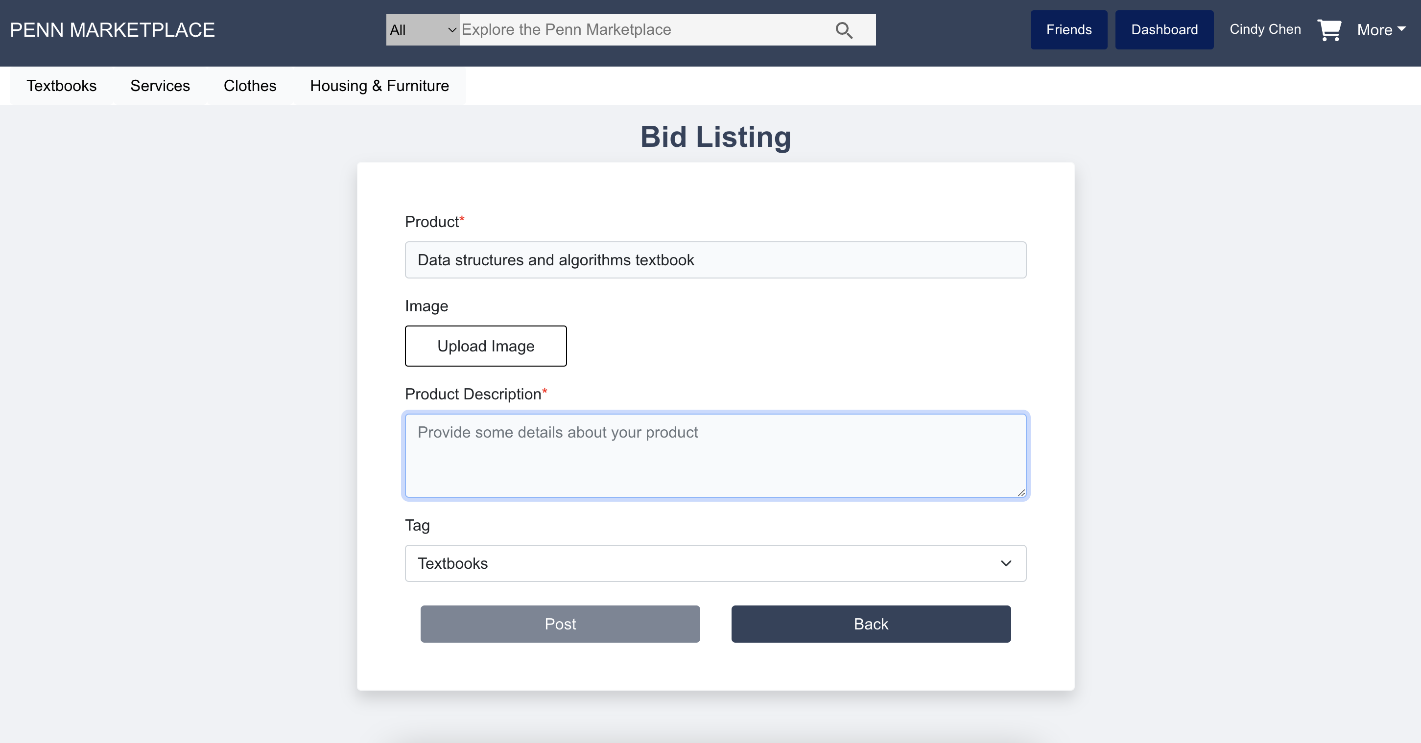 GitHub - cindych/penn-marketplace: a marketplace for Penn students