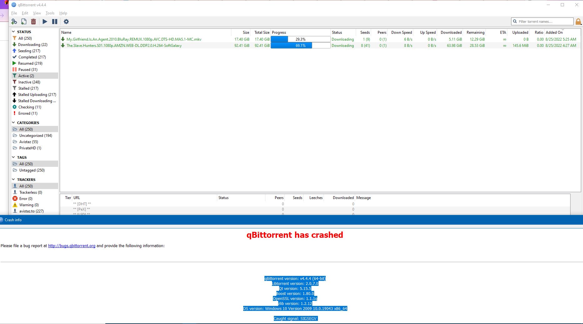 qBittorrent has crashed · Issue #17614 · qbittorrent/qBittorrent · GitHub
