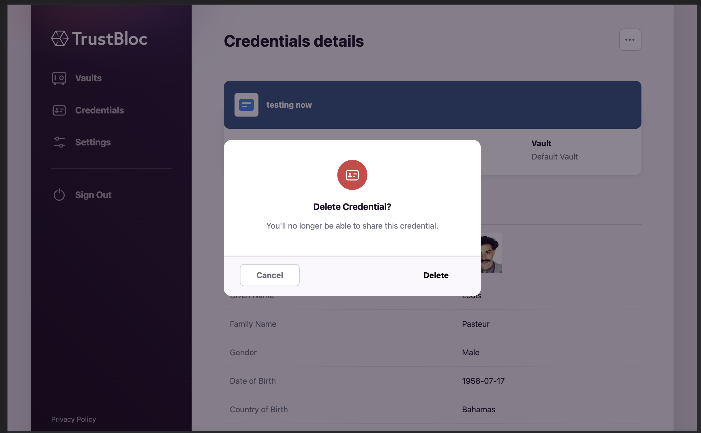Delete button in delete credential style is missing · Issue #1612 · trustbloc/wallet · GitHub