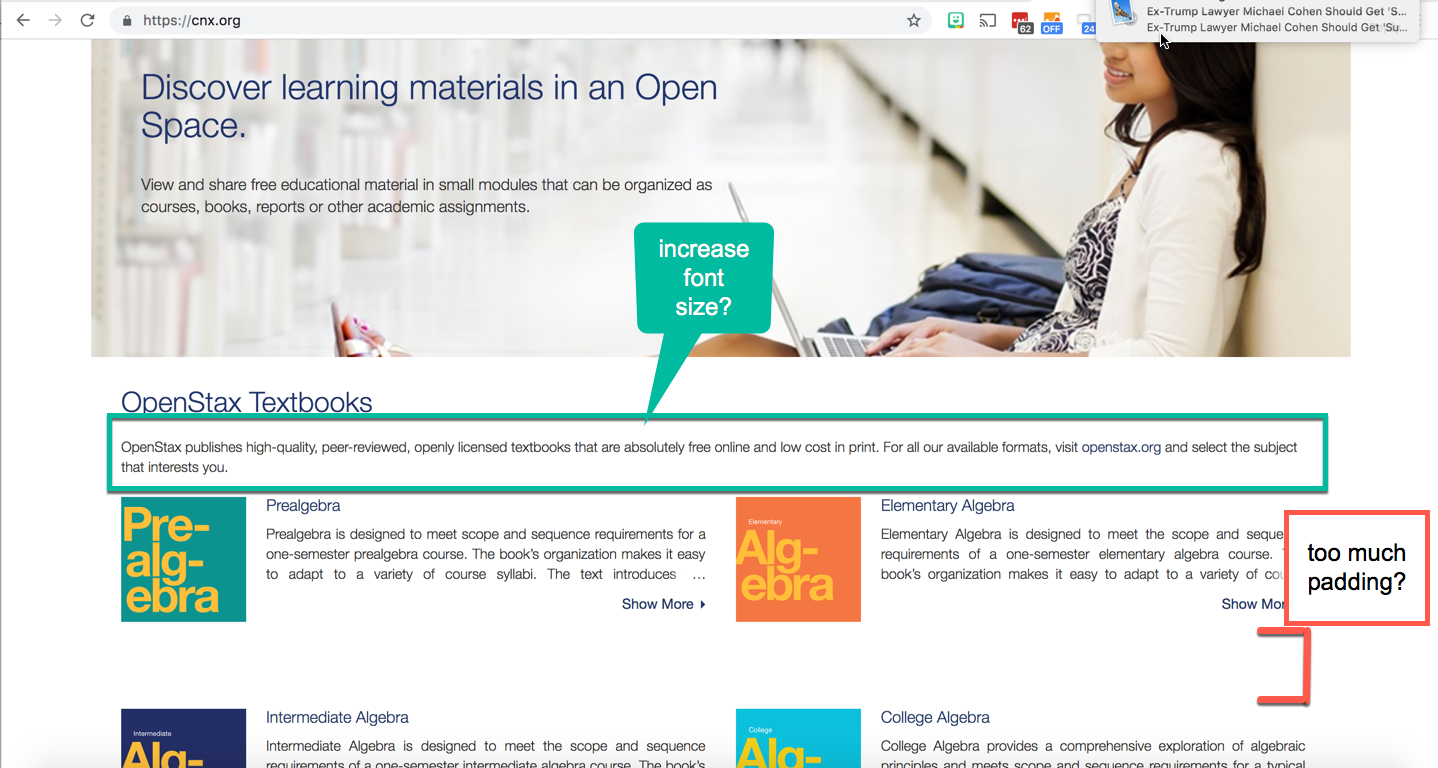 IDEA, NOT READY YET: Adjust font sizes, padding on CNX home page · Issue #2122 · openstax ...