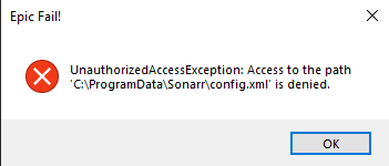 Fresh install fails to start with `UnauthorizedAccessException`. · Issue #5509 · Sonarr/Sonarr ...