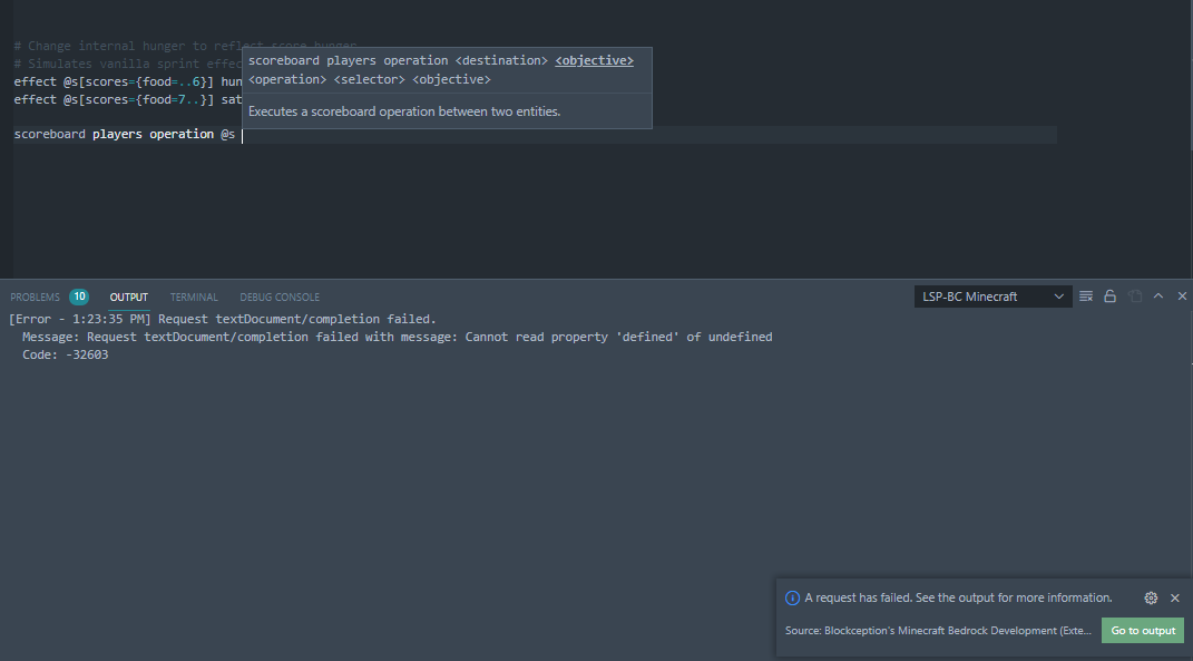 Code completion fails with error messages, when fetching scoreboard objectives · Issue #147 ...