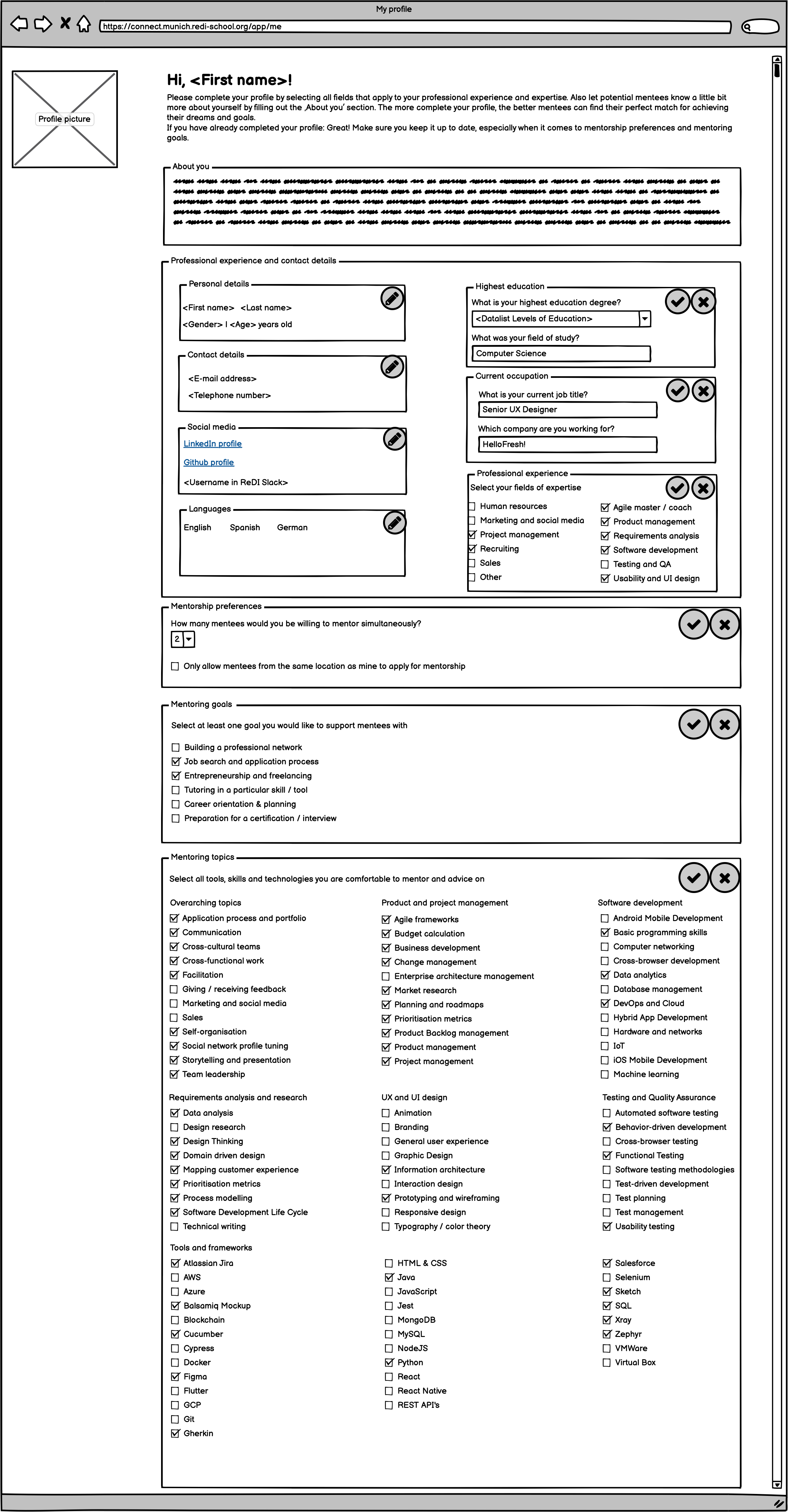 [CON/Matchmaking experience:] Design user flow for creating / editing / displaying profile ...