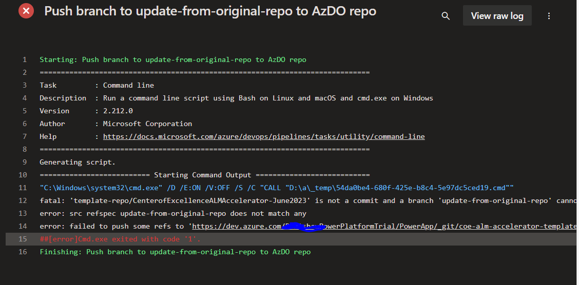 [ALM Accelerator - QUESTION] sync-repo exited with code 1 · Issue #5967 · microsoft/coe-starter ...