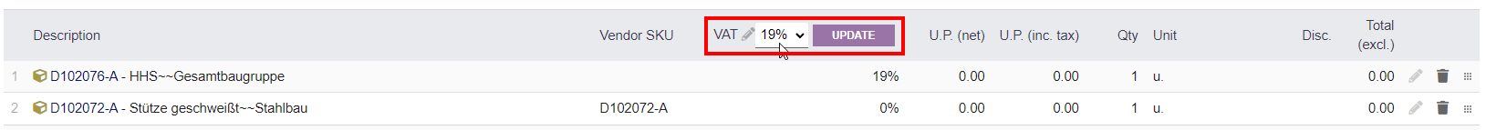 Bug The Vendor Sku In A Purchase Order Is Erased If The Vat Is
