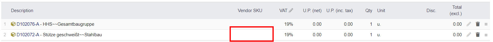 Bug The Vendor Sku In A Purchase Order Is Erased If The Vat Is 