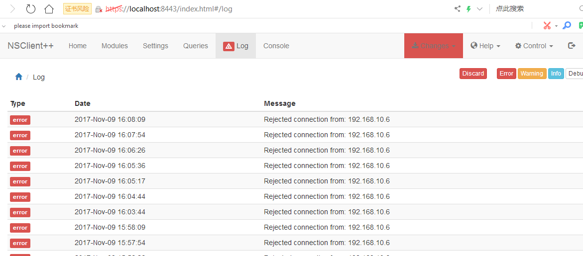 error:c:\source\master\include\check_nt/server/protocol.hpp:83: Rejected connection from · Issue ...