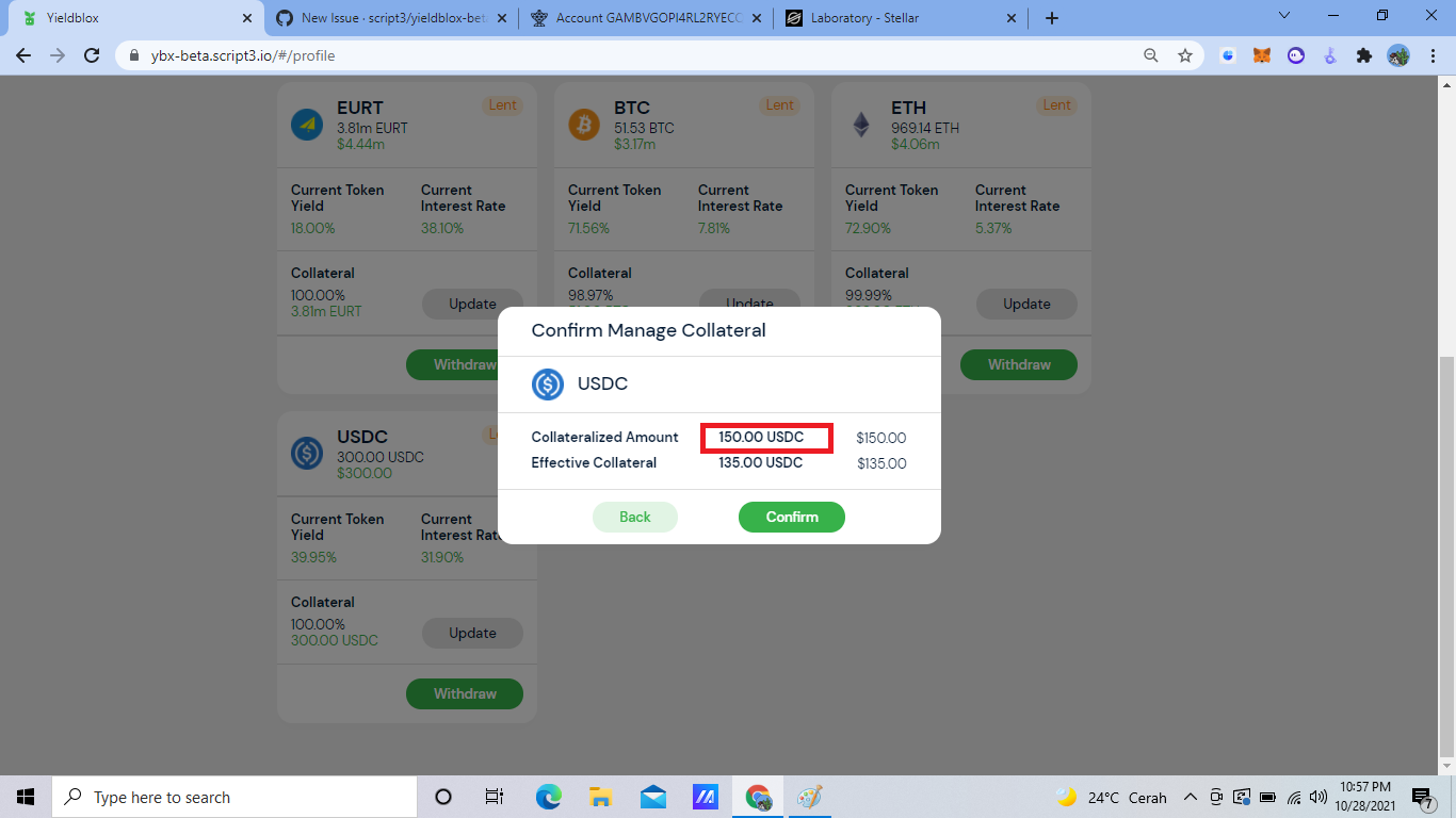 Different amount collateral in profile with box update collateral. and ...
