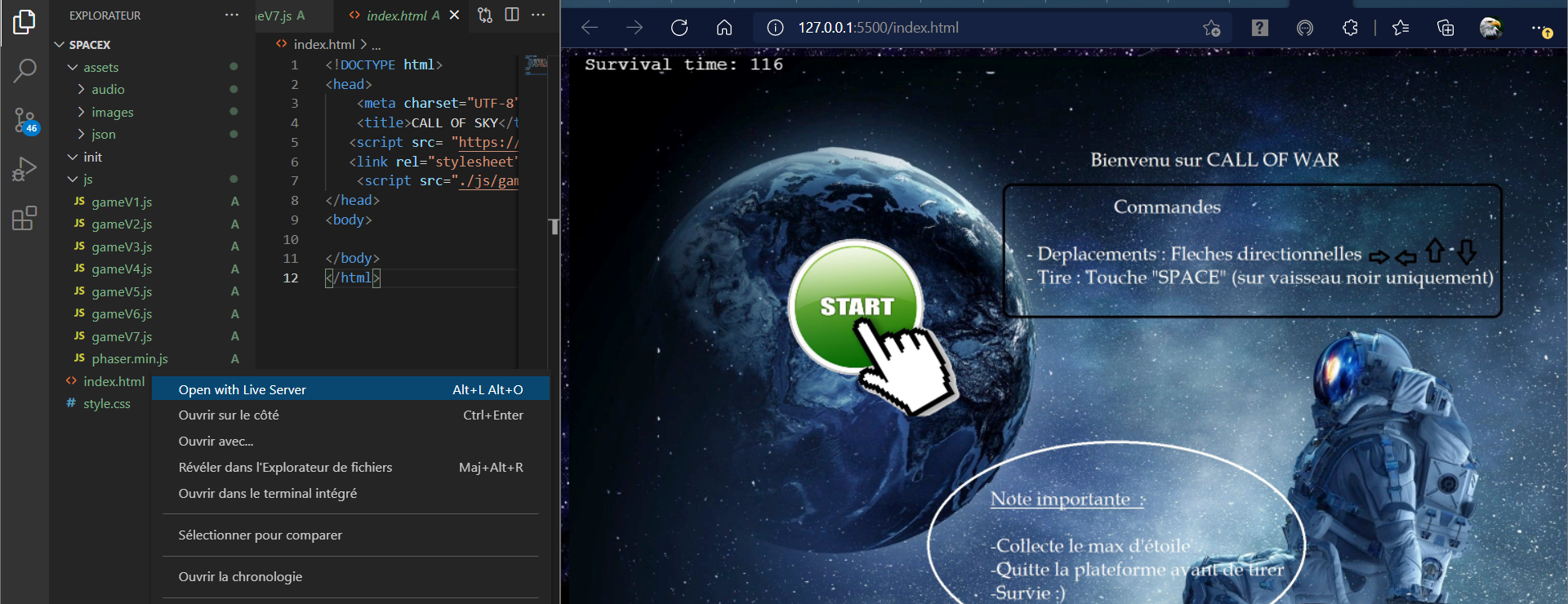 GitHub - ibra-mboula/Call-of-space-v1: it's my first 2D game, made with phaser