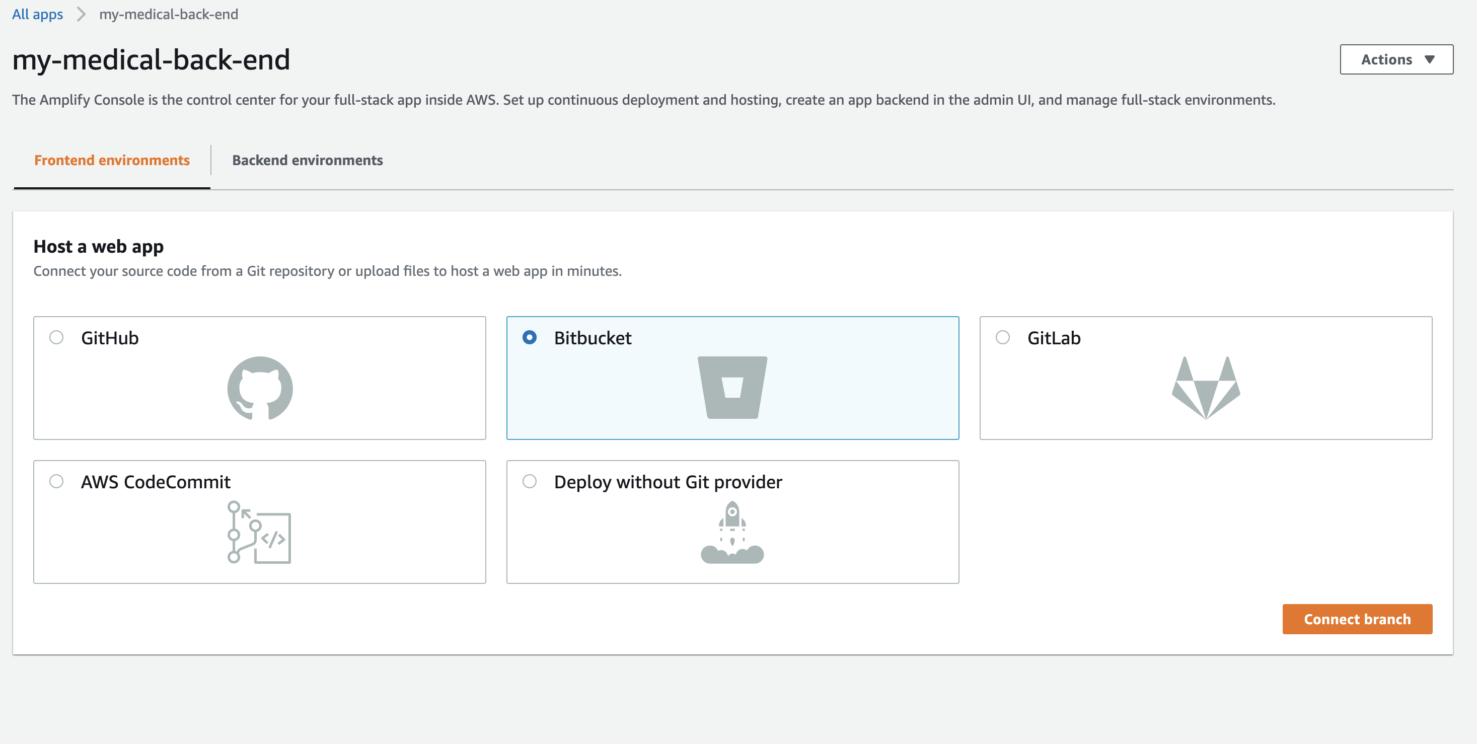 Cannot select BitBucket with Connecting a frontend web app · Issue #613 · aws-amplify/amplify ...