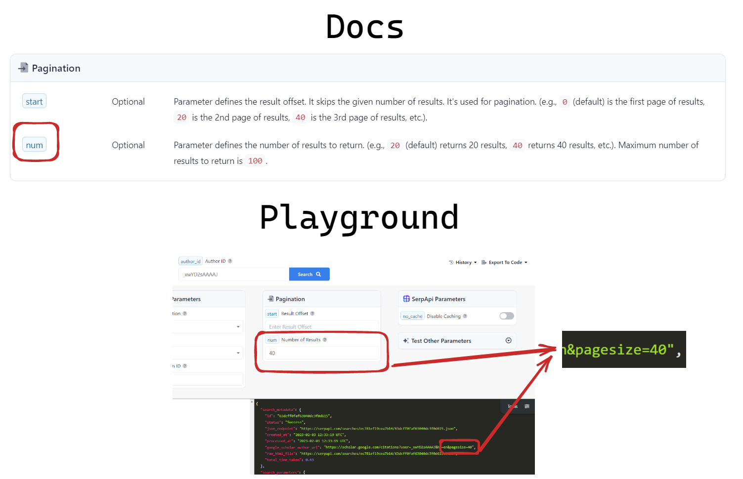 [Google Scholar Author API] Update outdated `num` parameter in Docs and Playground · Issue #622 ...