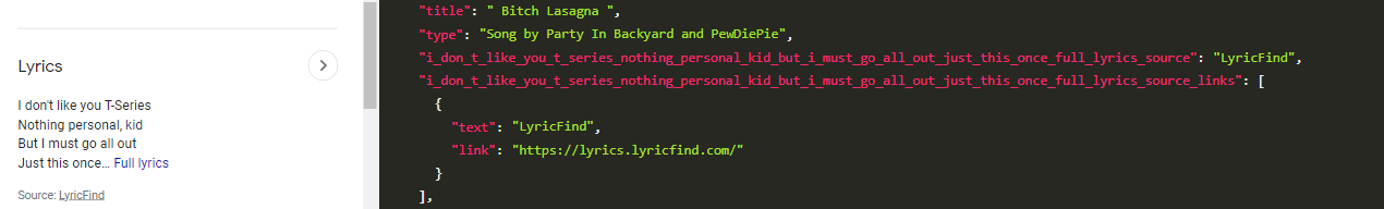 [Google Search API] `knowledge_graph` Lyrics text treated as hash key instead of hash value ...