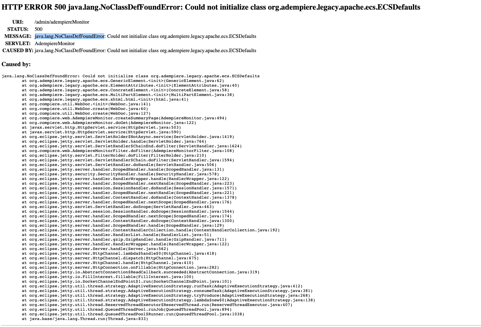 [Bug Report] Class not found java.lang.NoClassDefFoundError when use adempiereMonitor · Issue ...