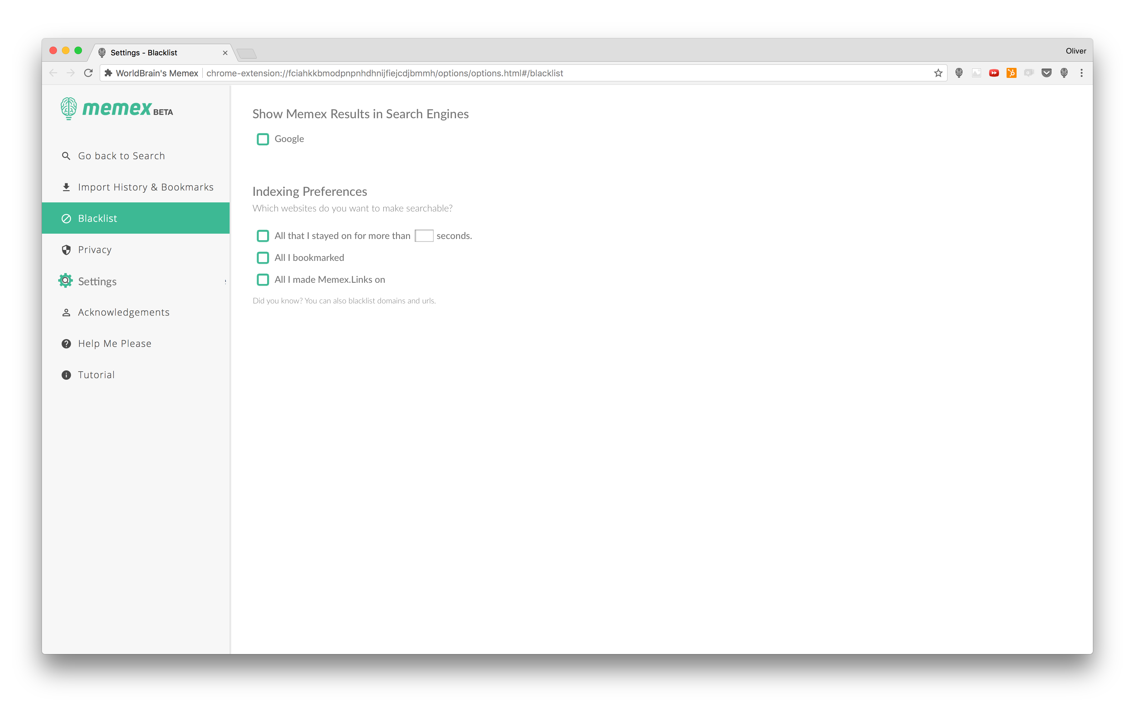 Settings for Indexing preferences · Issue #408 · WorldBrain/Memex · GitHub