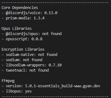 No Opus and Encryption libraries with @discordjs/voice 0.13.0 · Issue #8808 · discordjs/discord ...
