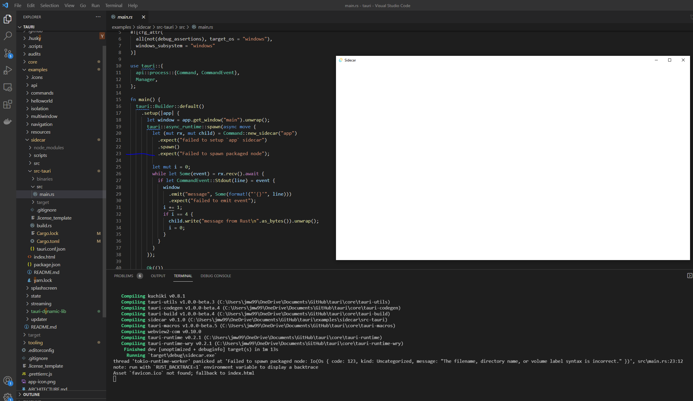[bug] Sidecar Example failing on windows · Issue #3341 · tauri-apps/tauri · GitHub