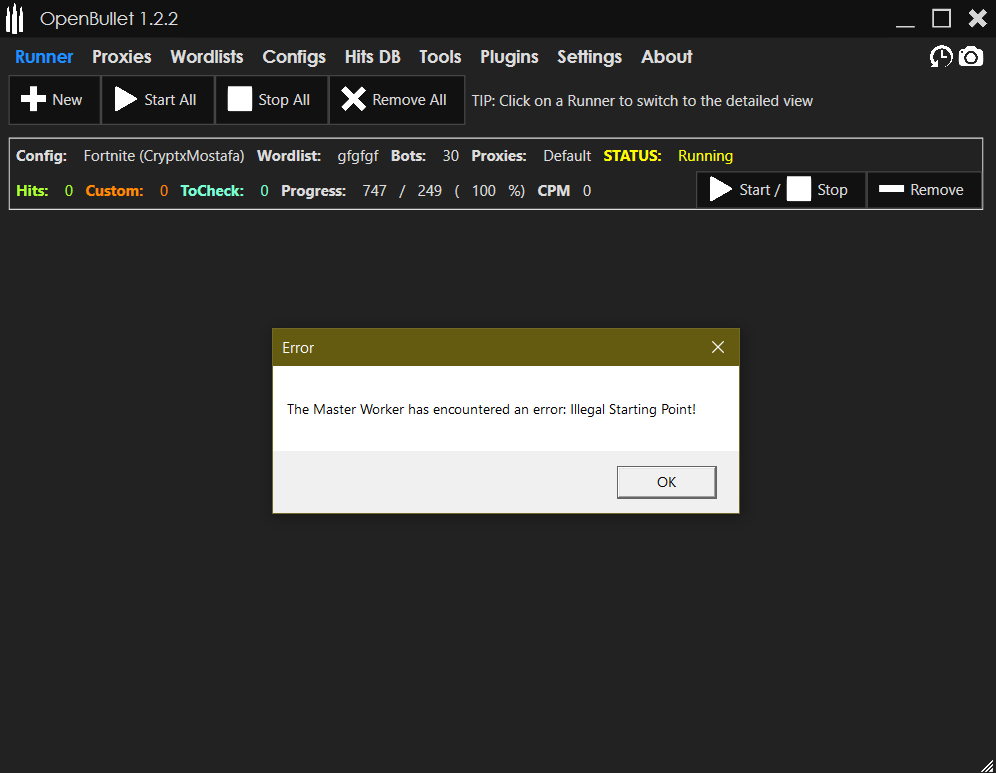 the master worker has encountered an error illegal starting point · Issue #791 · openbullet ...