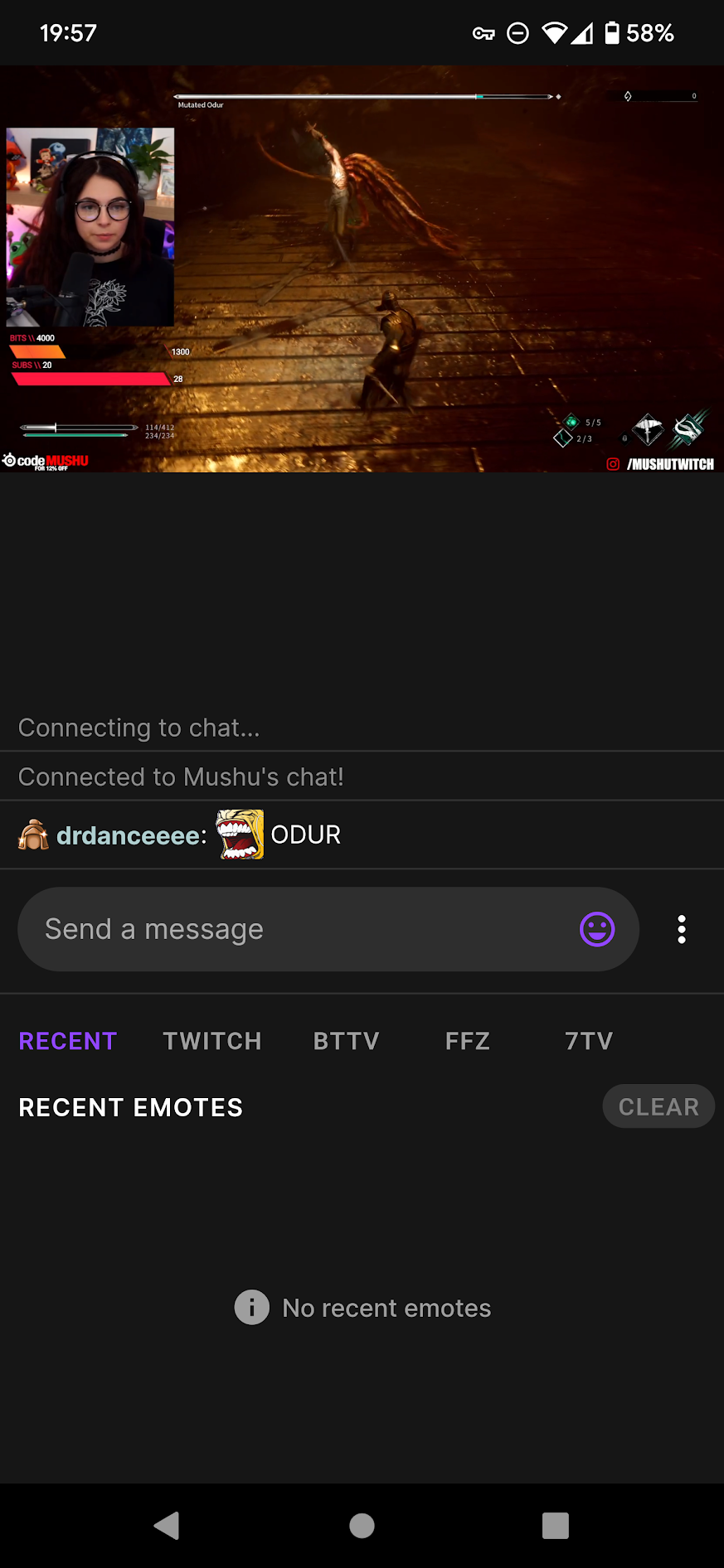 Pressing back button with emote menu open closes the stream · Issue #188 · tommyxchow/frosty ...