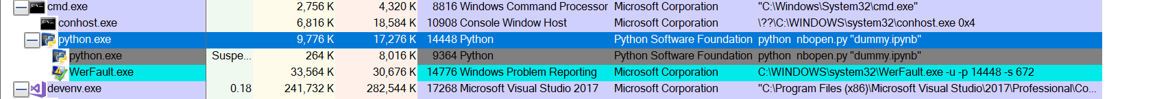 debugger attach to python process launched from cmd · Issue #2767 · microsoft/PTVS · GitHub