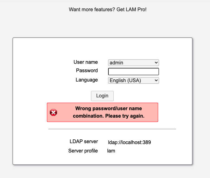 LAM admin login "Wrong password/user name combination. Please try again." · Issue #146 ...