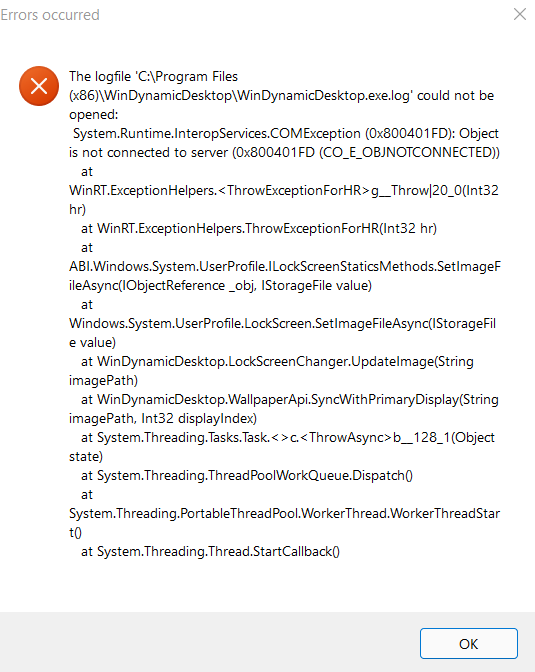 error message at random times! · Issue #416 · t1m0thyj/WinDynamicDesktop · GitHub