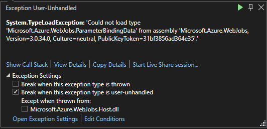 [BUG] Function App crashes on startup with error "Could not load type 'Microsoft.Azure.WebJobs ...