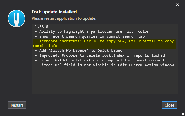 [Feature Request] Copy commit SHA keyboard shortcut · Issue #1174 · fork-dev/TrackerWin · GitHub
