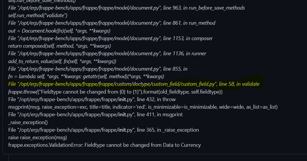 frappe.exceptions.ValidationError: Fieldtype cannot be changed from Data to Currency · Issue ...
