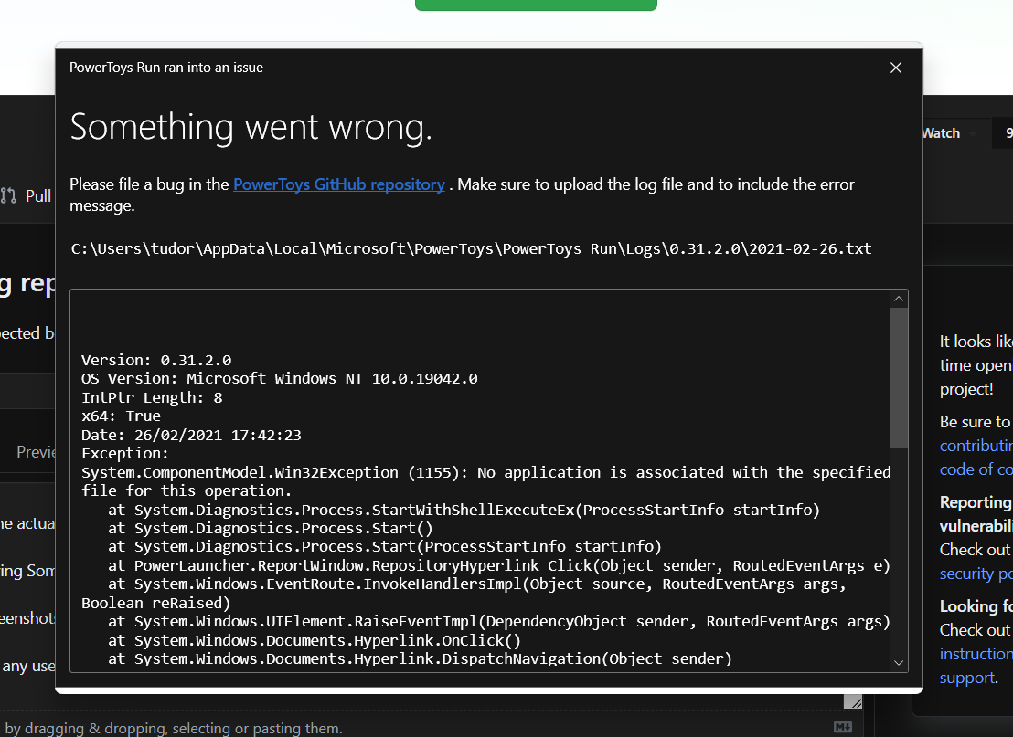 Error screen at website launch · Issue #9939 · microsoft/PowerToys · GitHub