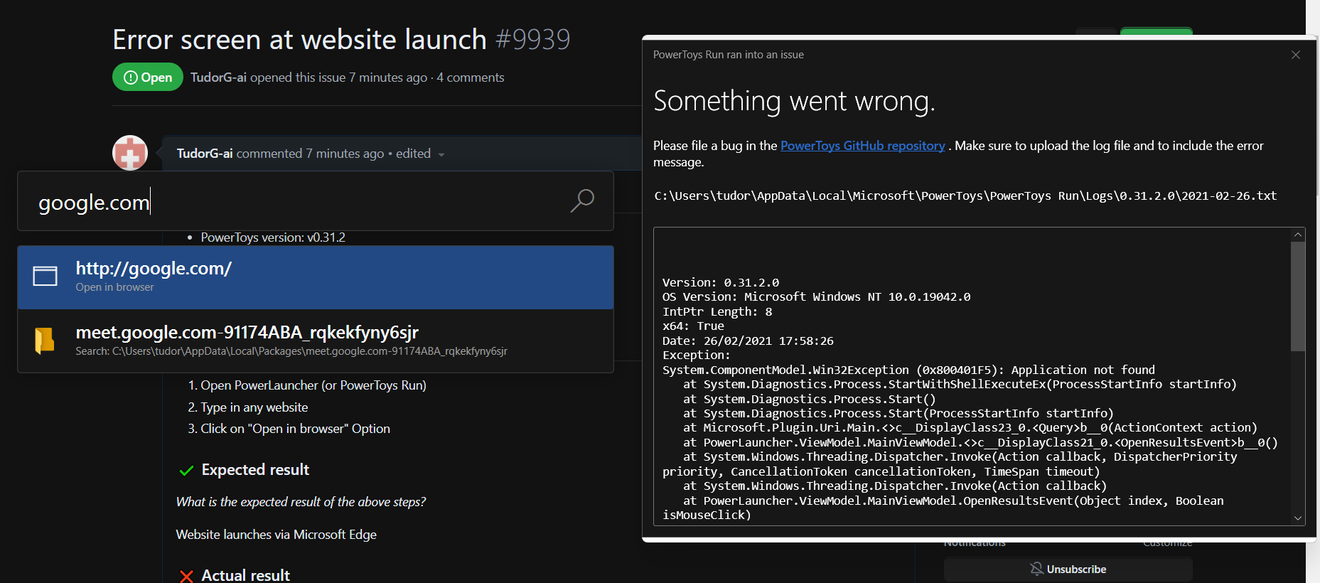Error screen at website launch · Issue #9939 · microsoft/PowerToys · GitHub