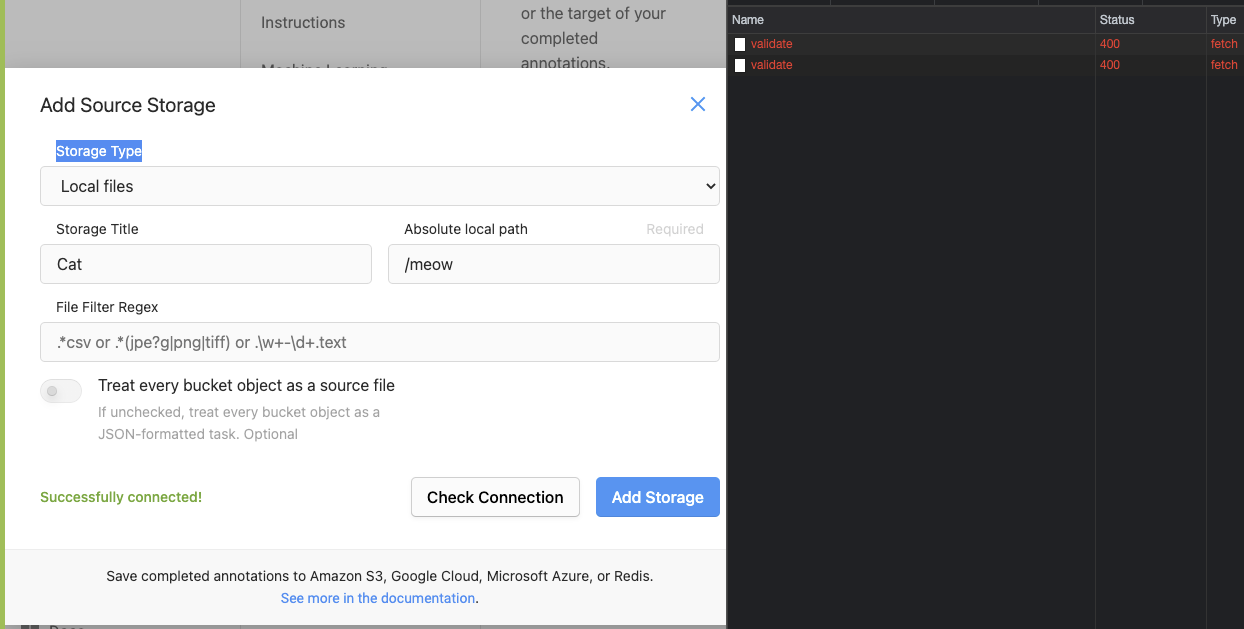 Connection check in add source storage does not work properly · Issue #897 · HumanSignal/label ...