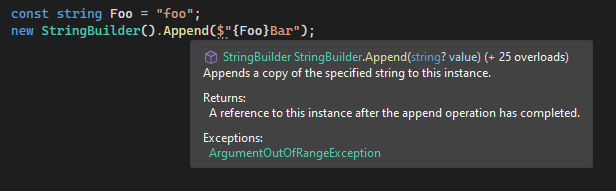RCS1197 does not recognize Constant Interpolated Strings · Issue #898 · dotnet/roslynator · GitHub