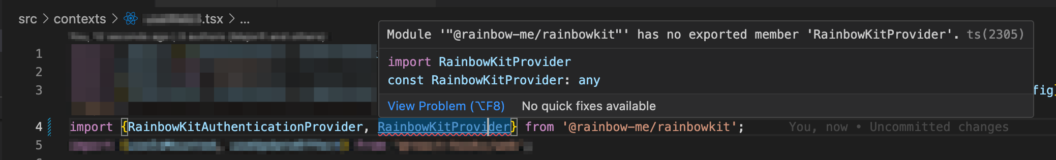 [bug] Module '"@rainbow-me/rainbowkit"' has no exported member 'RainbowKitProvider'.ts(2305 ...