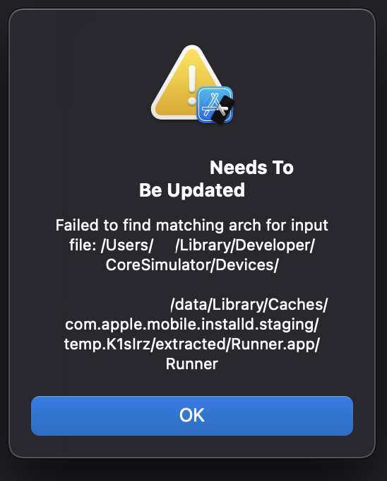Runner App Build Says App Needs To Be Updated · Issue 76853 · Flutter