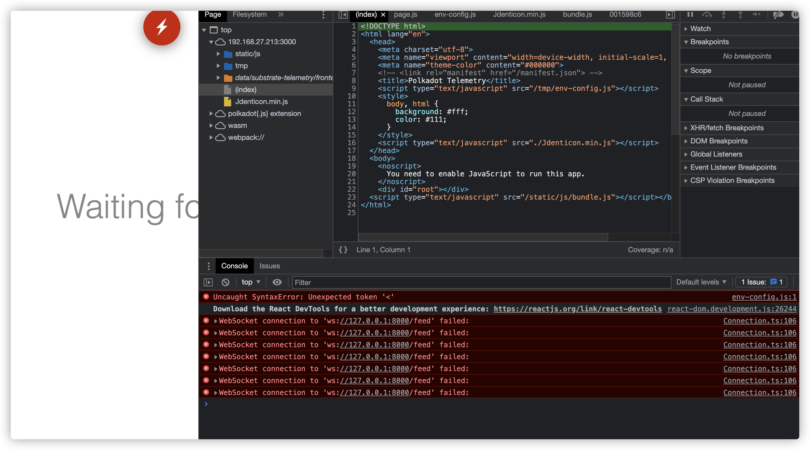 Stuck when accessing the front-end page · Issue #401 · paritytech/substrate-telemetry · GitHub
