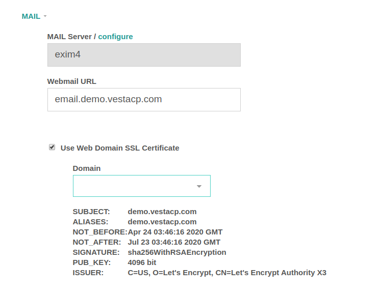 Feature: Allow Web Domain SSL to be used for Hestia Panel and Mail · Issue #828 · hestiacp ...