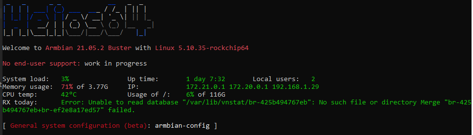 motd fails to show vnstat in the presence of docker virtual interfaces · Issue #2886 · armbian ...