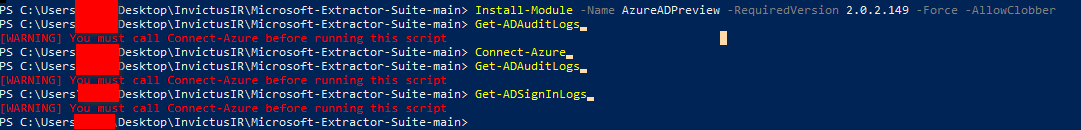 [WARNING] You must call Connect-Azure before running this script after successfully connecting ...