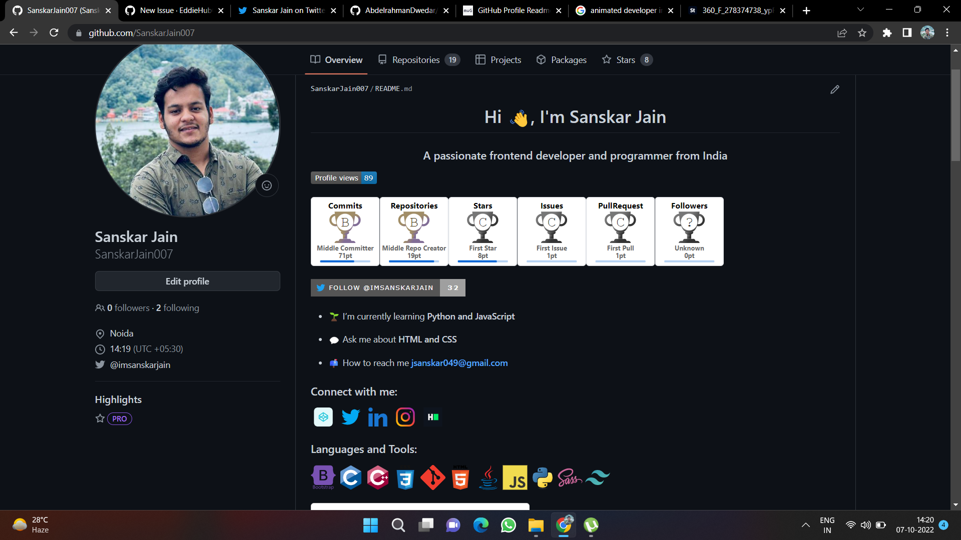 Sanskar · Issue #1475 · EddieHubCommunity/awesome-github-profiles · GitHub
