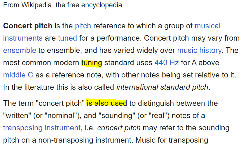 "Concert Pitch" is an ambiguous term and above that it's also ...