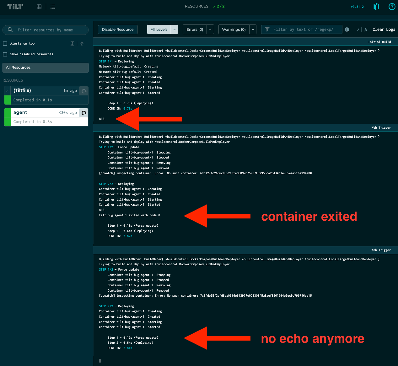 Failing To Restart The Container · Issue 6053 · Tilt Dev Tilt · Github