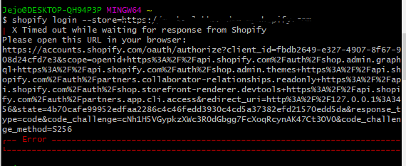 [Bug]: Shopify login: timed out · Issue #2082 · Shopify/shopify-cli · GitHub