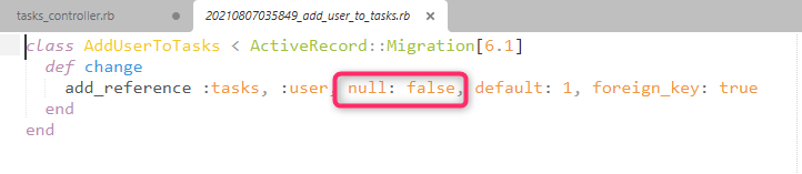 Encounter PG::NotNullViolation: ERROR: column "user_id" of relation "tasks" contains null values ...